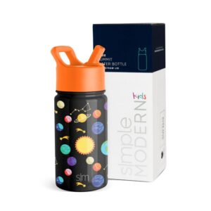 simple modern kids water bottle with straw lid | insulated stainless steel reusable tumbler for toddlers, boys | summit collection | 14oz, solar system