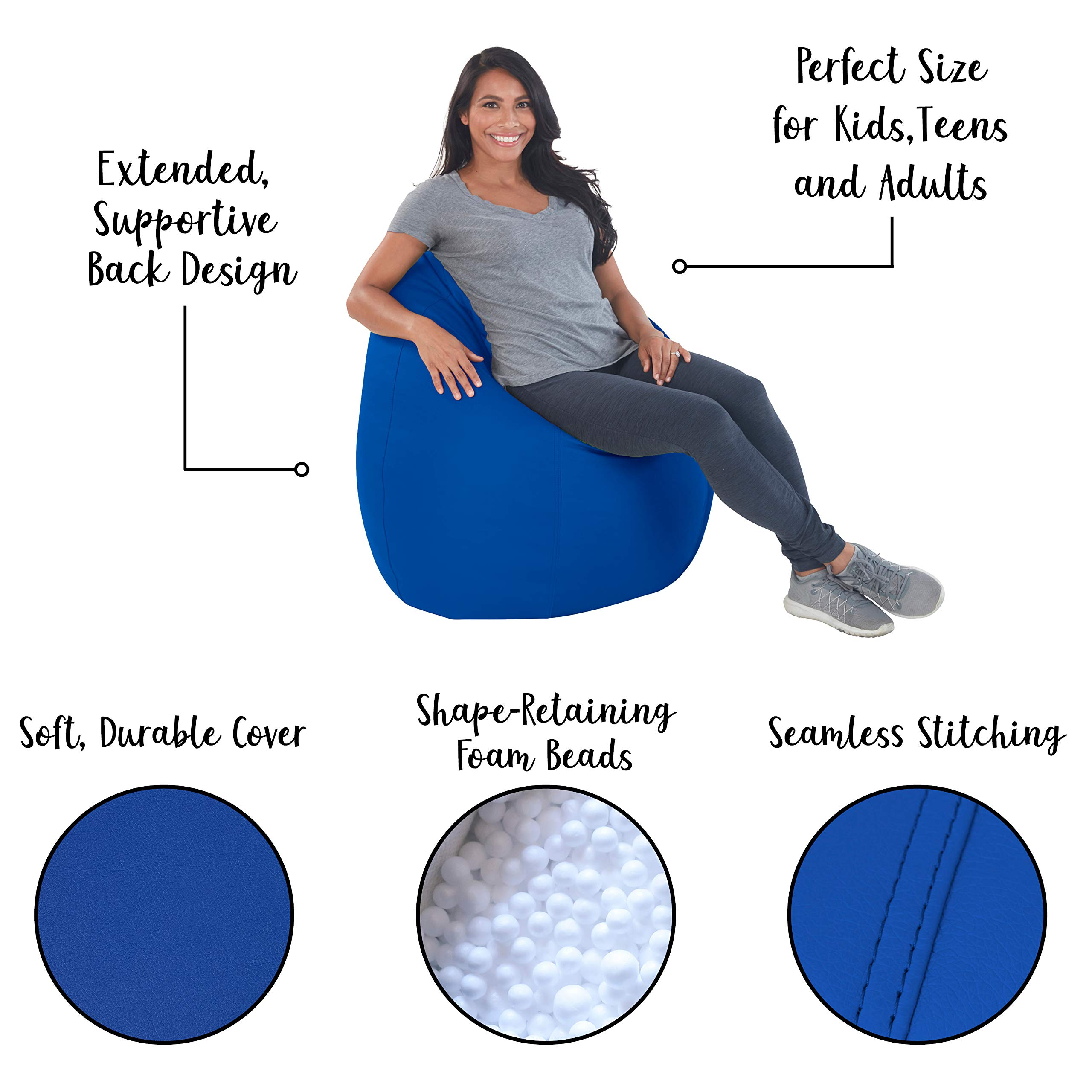 Factory Direct Partners 10479-BL SoftScape Dew Drop Bean Bag Chair with Supportive High-Back Design - Blue