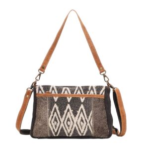 myra bag tedious upcycled canvas & cowhide small crossbody bag s-1447 gray