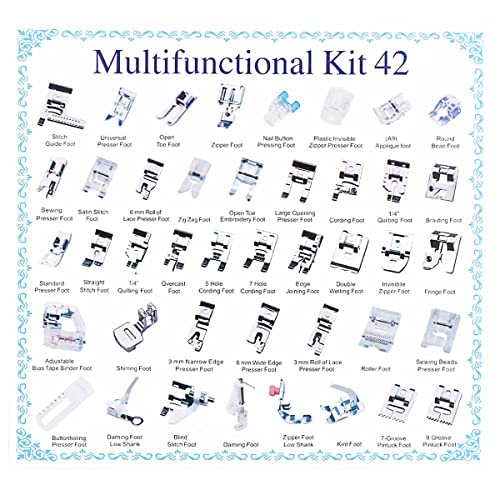 CKPSMS Brand -#KP-19015 42PCS Domestic Sewing Machine Presser Feet Set Compatible with/Replacement for Brother brand Babylock brand Singer brand Janome brand Low Shank Sewing Machines (42PCS)