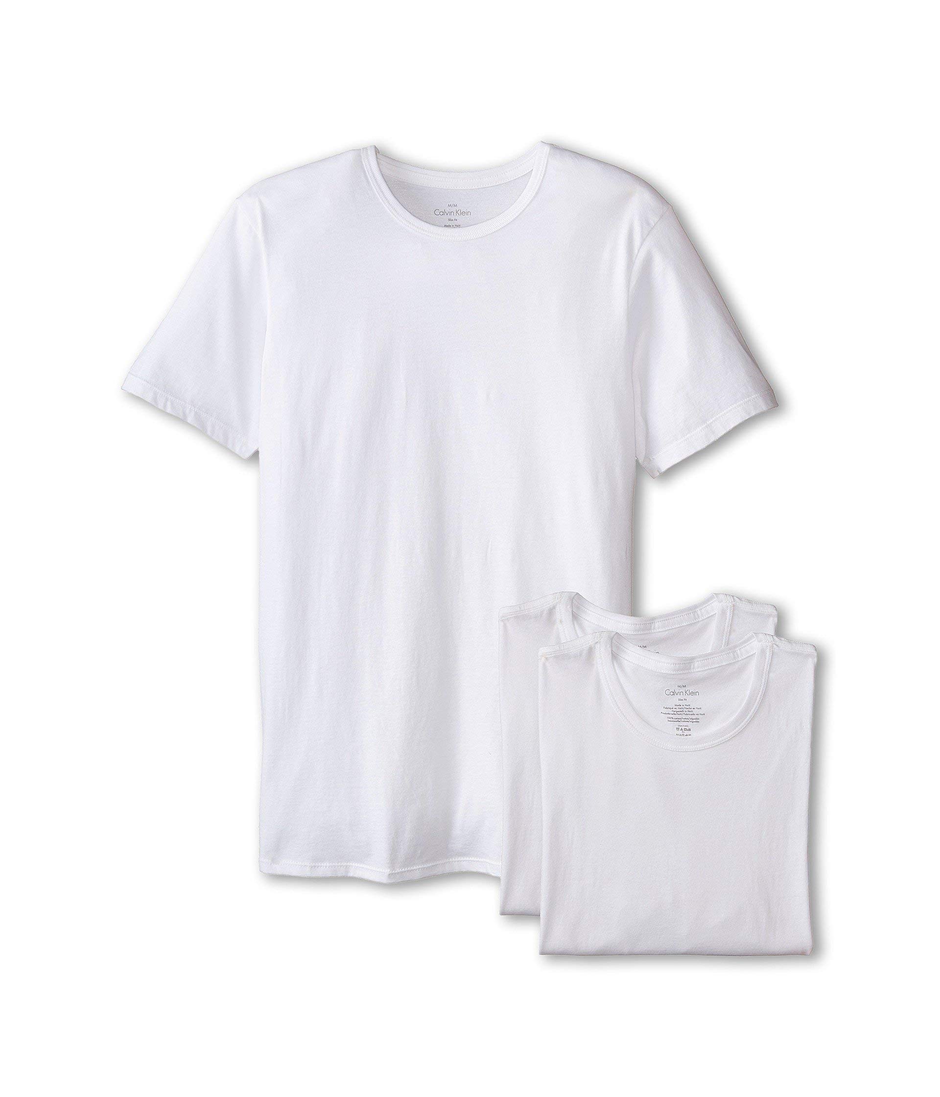 Calvin Klein Men`s Cotton Crew Neck Classic Fit T-Shirts 3 Pack (White(NP2205-100)/White, Large)