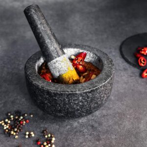 Navaris Mortar and Pestle Set - Large Natural Stone Granite Pestle and Mortar Bowl for Grinding Spice, Garlic, Nuts, Herbs, Pesto - 16cm Diameter