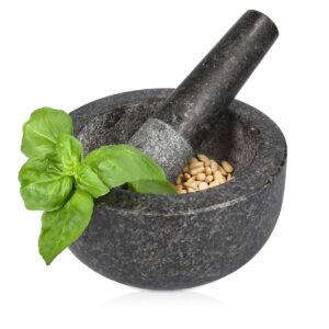 Navaris Mortar and Pestle Set - Large Natural Stone Granite Pestle and Mortar Bowl for Grinding Spice, Garlic, Nuts, Herbs, Pesto - 16cm Diameter