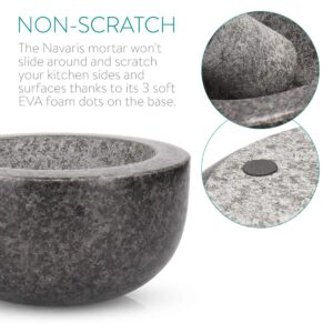 Navaris Mortar and Pestle Set - Large Natural Stone Granite Pestle and Mortar Bowl for Grinding Spice, Garlic, Nuts, Herbs, Pesto - 16cm Diameter