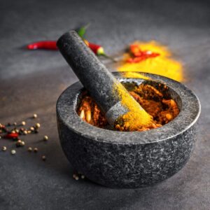 Navaris Mortar and Pestle Set - Large Natural Stone Granite Pestle and Mortar Bowl for Grinding Spice, Garlic, Nuts, Herbs, Pesto - 16cm Diameter