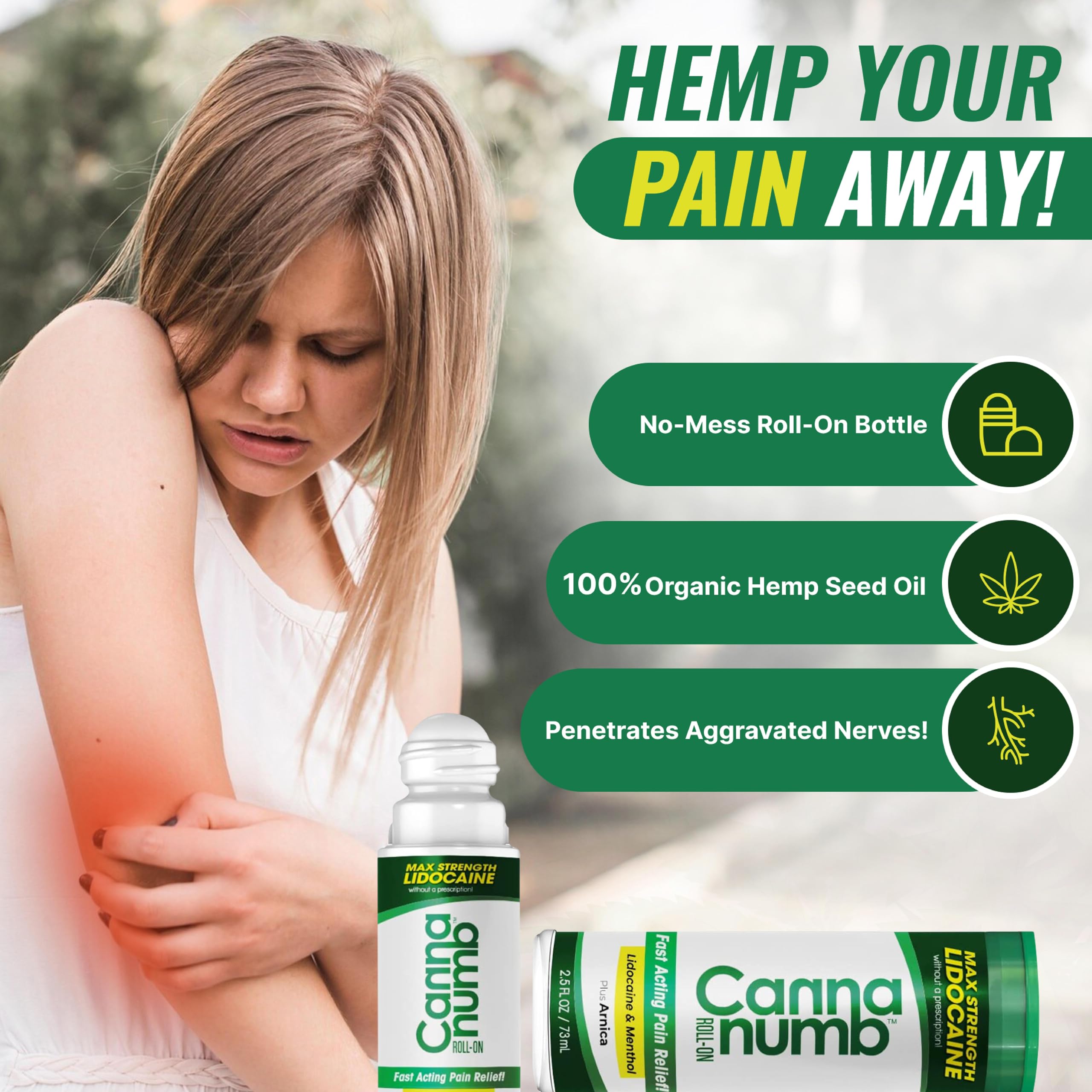 Cannanumb Hemp Oil Pain Relief Roll-On with Lidocaine | Fast Acting Pain Relief with Arnica + Boswellia + Menthol - Ideal for Arthritis, Sciatica, Strained Muscles, Joints, Backache & Bruises