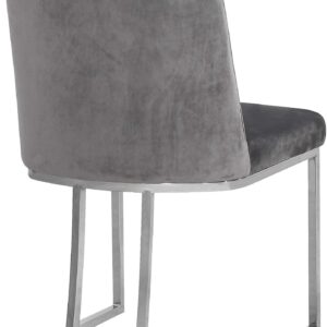 Meridian Furniture Heidi Collection Modern | Contemporary Velvet Upholstered Dining Chair with Polished Chrome Metal Frame, Set of 2, 19" W x 23" D x 32" H, Grey