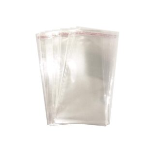 borningfire 200 pcs 4"x9" clear resealable cellophane bags self adhesive sealing treat bags for bakery candy cookie prints card pretzels lollipops cake pops