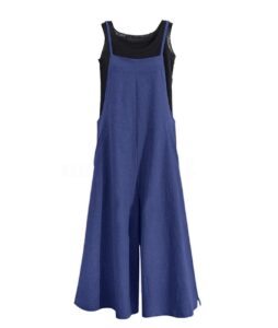 yesno women casual loose long bib pants wide leg jumpsuits baggy cotton rompers overalls with pockets (m pzztyp2 navy blue)