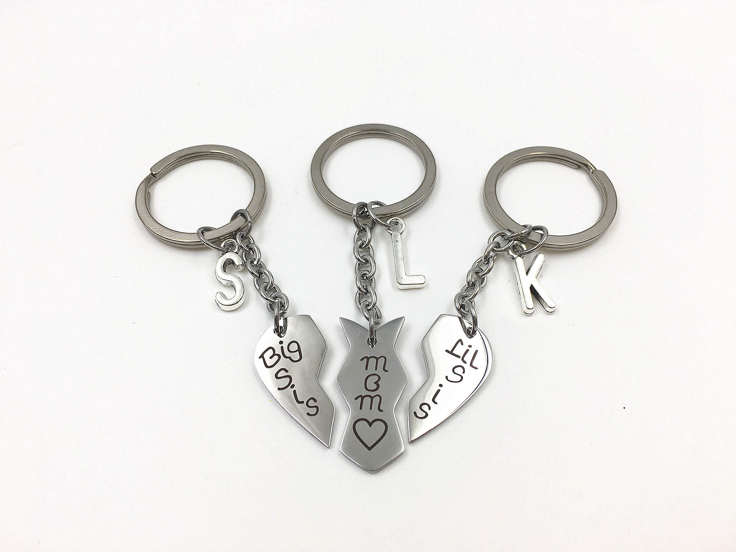 Big sis lil sis mom heart puzzle keychain,mom 2 daughters,mom two daughters,mother and 2 daughters,mother and two daughters gifts