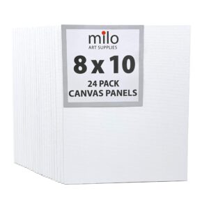 milo canvas panel boards for painting | 8x10 inches | 24 pack of flat canvas panels, primed & ready to paint art supplies for acrylic, oil, mixed wet media, & pouring, bulk painting party pack