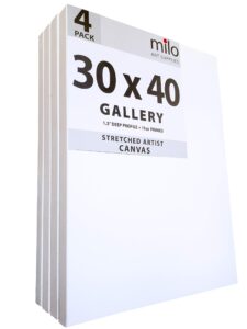 milo stretched artist canvas | 30x40 inches | 4 pack | 1.5” inch thick gallery profile | 11 oz primed large canvases for painting, ready to paint art supplies for acrylic, oil