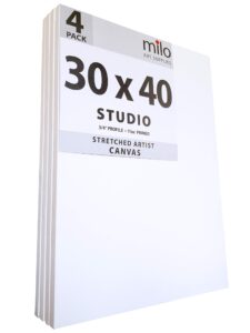 milo pro stretched artist canvas | 30x40 inch | pack of 4 | 3/4” inch thick studio profile | ready to paint 11 oz primed heavy duty large canvas art supplies for painting