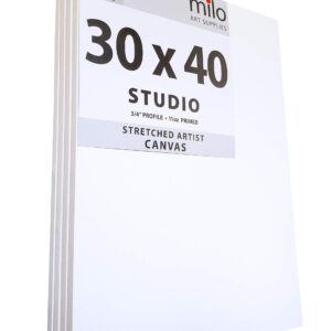 milo Pro Stretched Artist Canvas | 30x40 inch | Pack of 4 | 3/4” inch Thick Studio Profile | Ready to Paint 11 oz Primed Heavy Duty Large Canvas Art Supplies for Painting