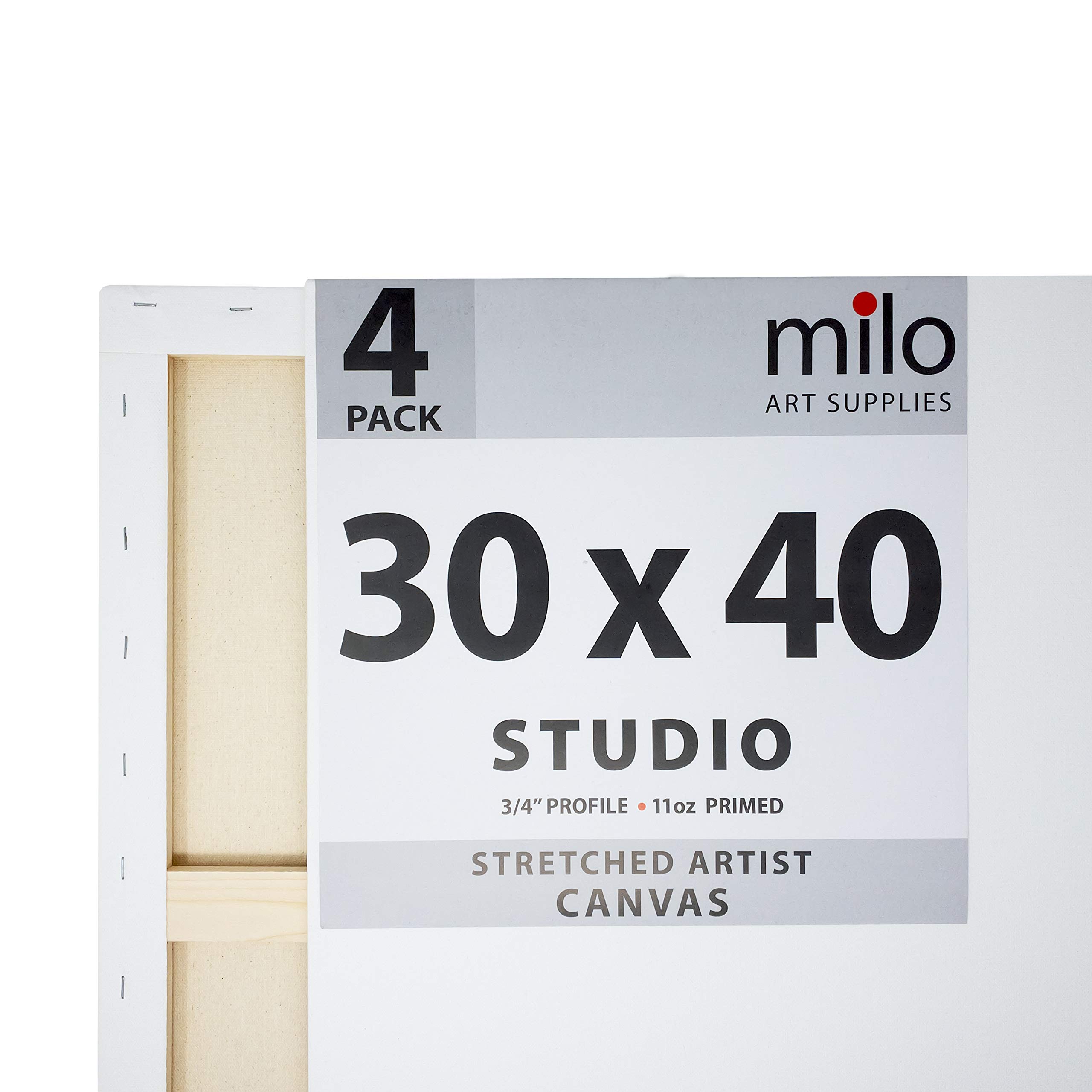 milo Pro Stretched Artist Canvas | 30x40 inch | Pack of 4 | 3/4” inch Thick Studio Profile | Ready to Paint 11 oz Primed Heavy Duty Large Canvas Art Supplies for Painting