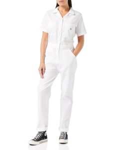 dickies womens short sleeve flex work utility coveralls, white, x-small us