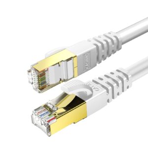 kasimo cat 8 ethernet cable 100 ft, cat8 internet cable 40gbps with rj45 gold plated connector sftp, high speed gaming lan patch cable, compatible with cat5/cat6/cat7, white (white, 100ft 1 pack)