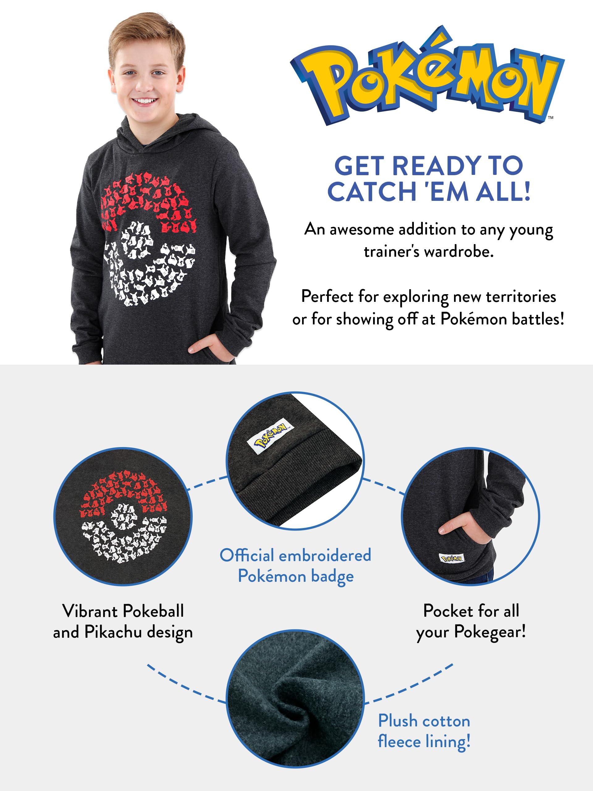 Pokémon Hoodie For Boys With Pokeball Design | Pikachu Kids Hoodies Size 10 Multicolored