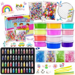 essenson slime kit - slime supplies slime making kit for girls boys, kids art craft, crystal clear slime, glitter, slime charms, girls toys gifts for kids age 3+ year old