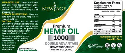 Hemp Oil - 4 Pack - All Natural of Hemp Drops - Grown & Made in USA - Natural Hemp Drops by NewAge (1000 (Pack of 4))