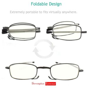 sevenplus 2 Pack Reading Glasses Blue Light Blocking, Anti UV Glare, Foldable Computer Spring Hinge Readers for Women Man 1.5X