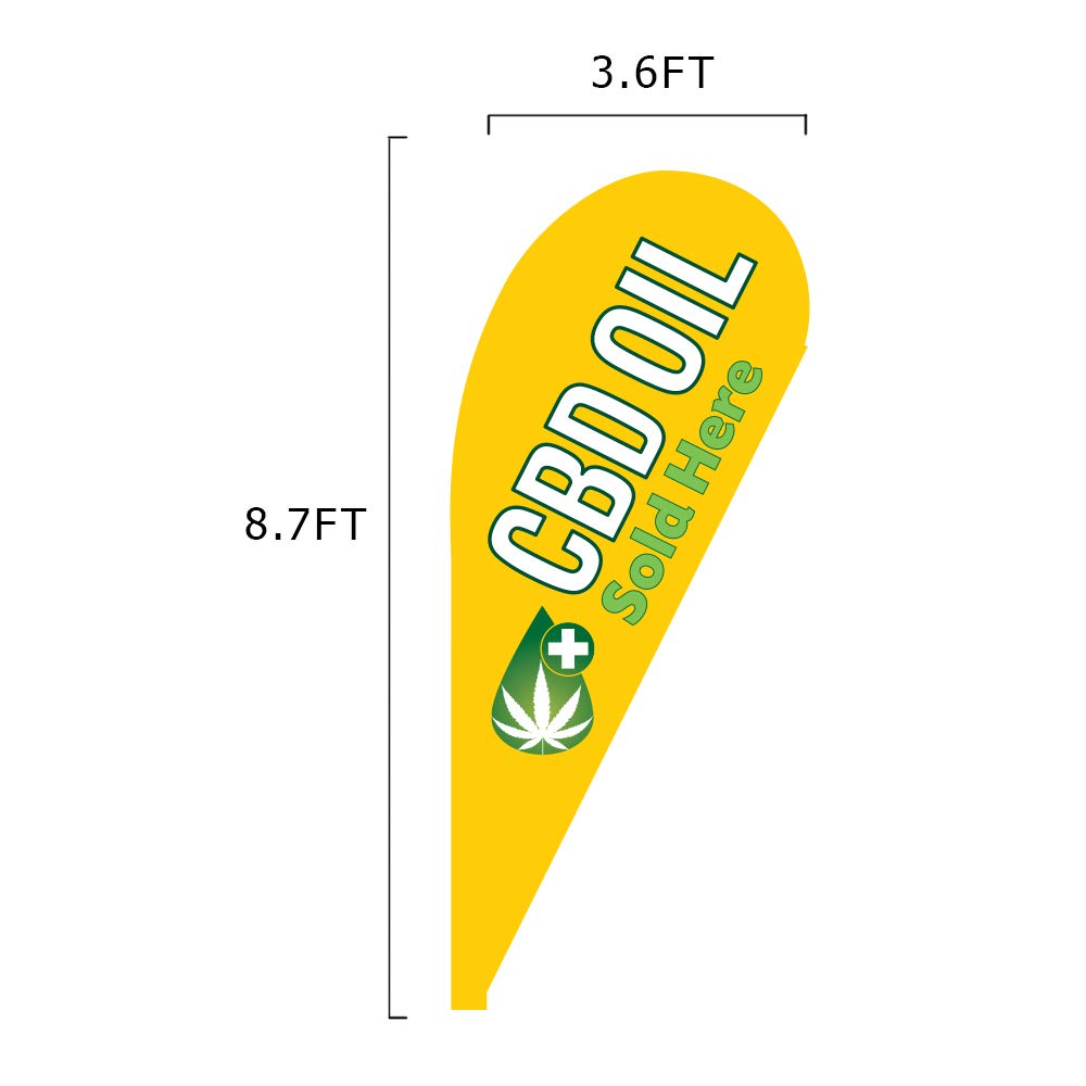 Vispronet CBD Oil Feather Flag Drop - Made from Tear-Resistant Knitted Polyester, Visible from Both Sides - 3.6ft x 8.7ft Swooper Flag - Flag Only