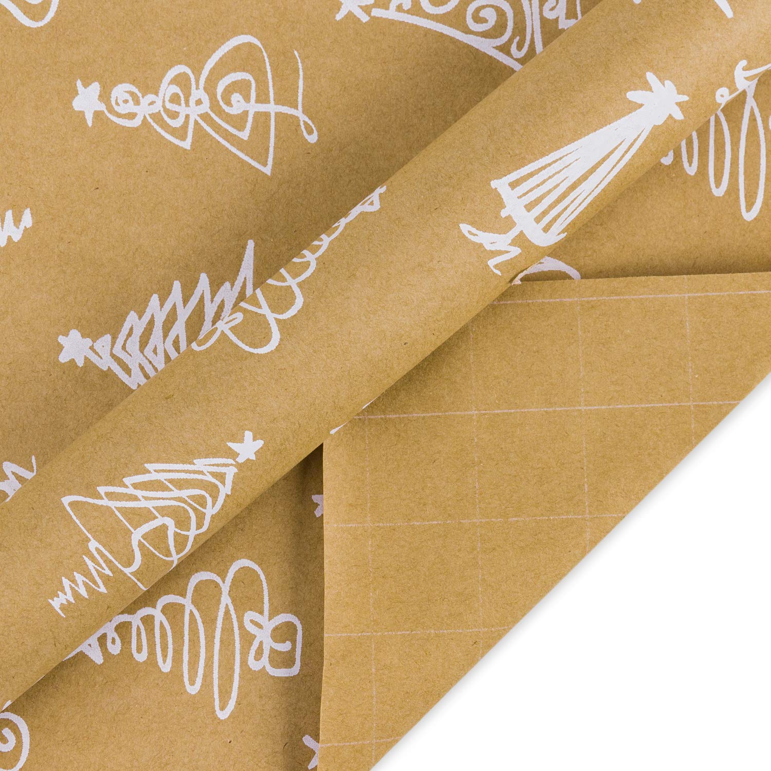 RUSPEPA Christmas Wrapping paper - Brown Kraft Paper with 3D White Christmas Elements Print Paper - 4 Roll-30Inch X 10Feet Per Roll