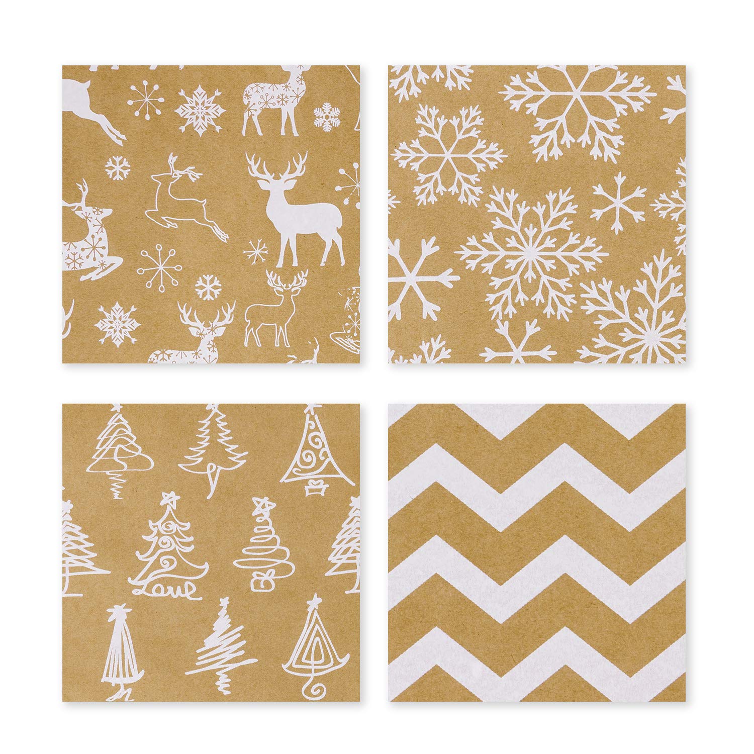 RUSPEPA Christmas Wrapping paper - Brown Kraft Paper with 3D White Christmas Elements Print Paper - 4 Roll-30Inch X 10Feet Per Roll