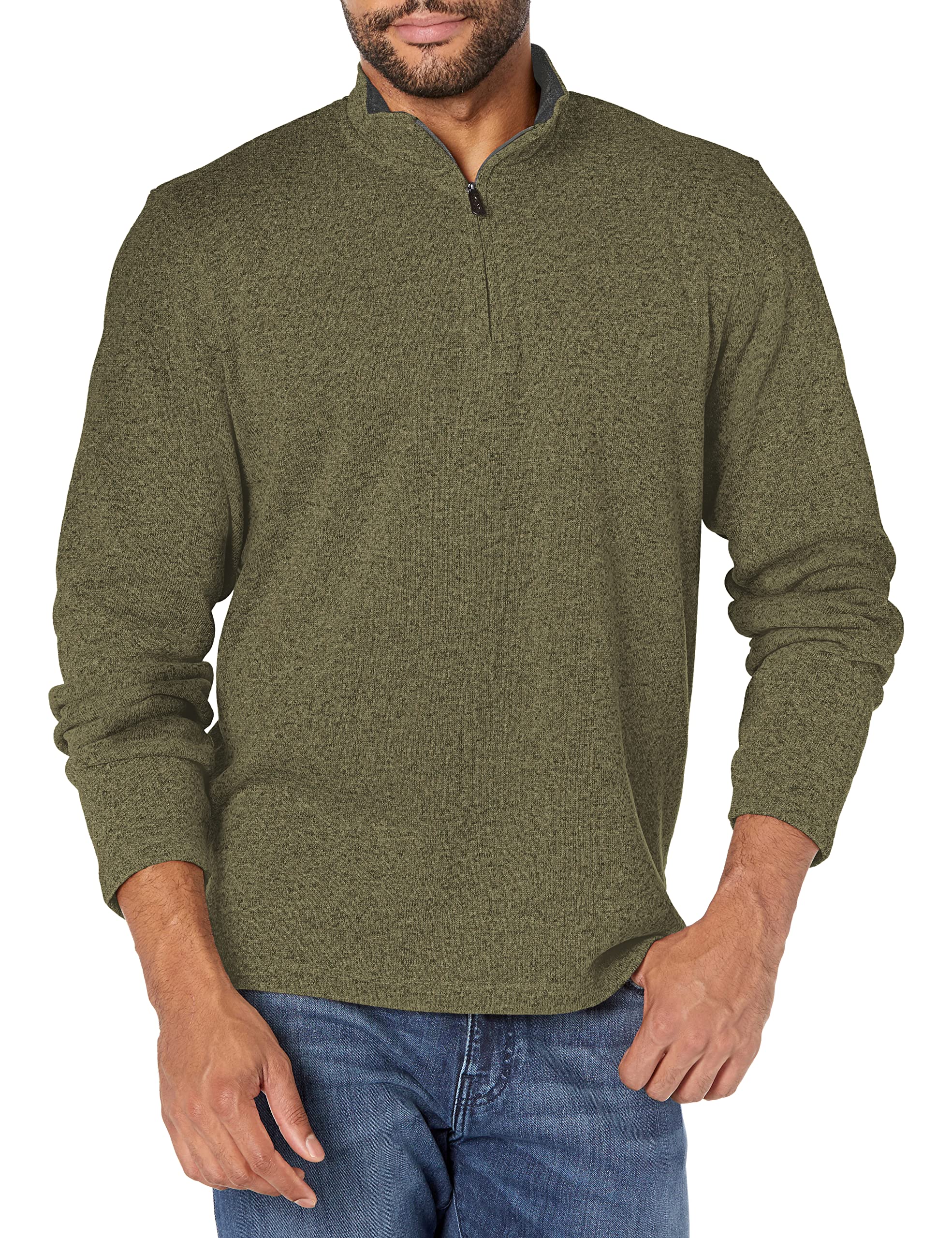 Wrangler Authentics Men's Long Sleeve Fleece Quarter-zip, Olive NIght, Large