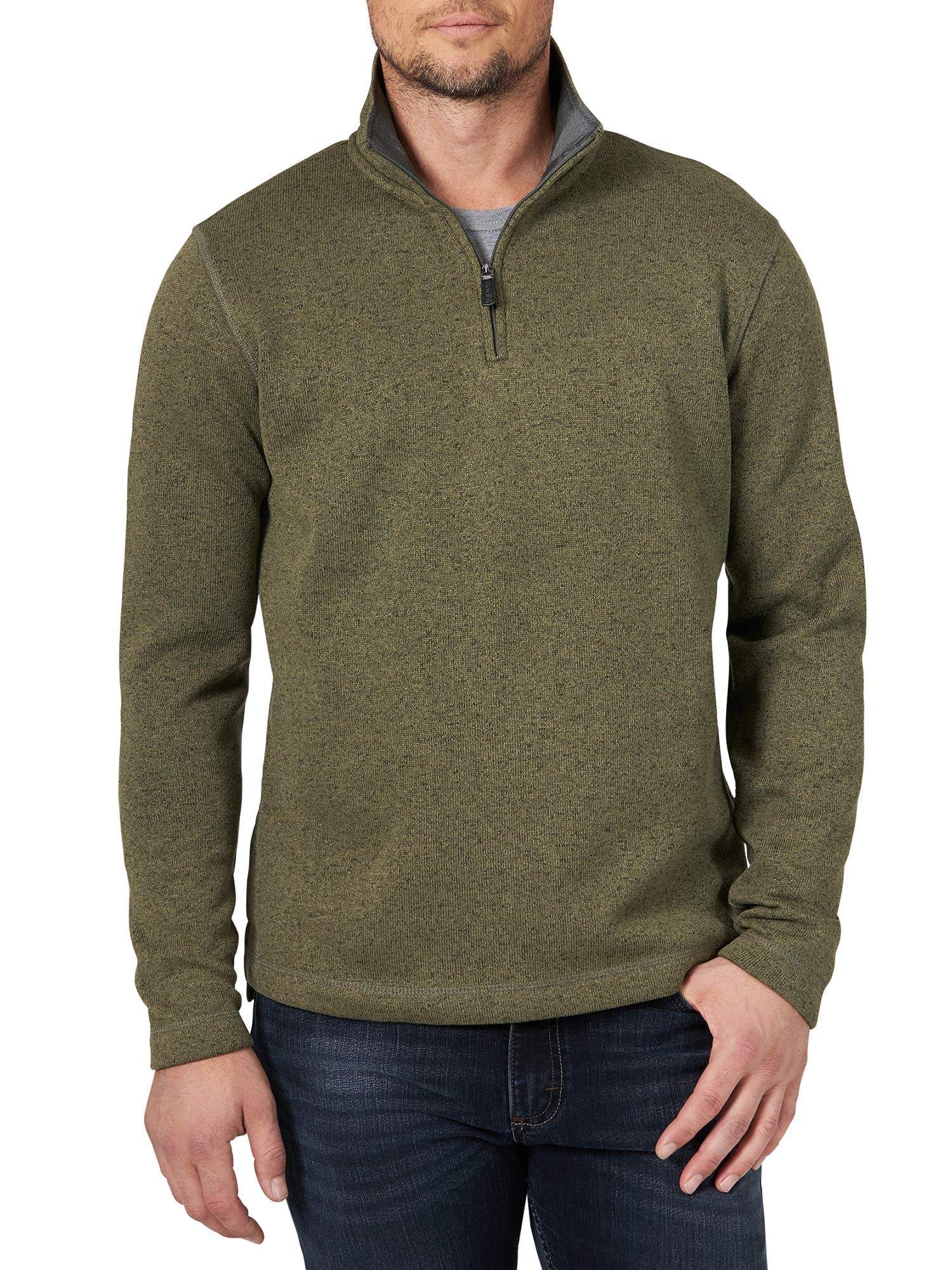 Wrangler Authentics Men's Long Sleeve Fleece Quarter-zip, Olive NIght, Large