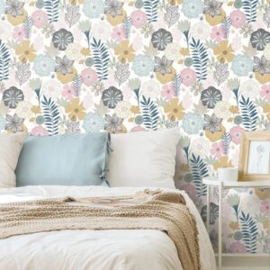 RoomMates RMK11328WP Pink Perennial Blooms Peel and Stick Wallpaper, Roll