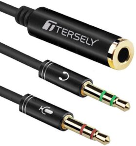 t tersely headphone 3.5mm splitter mic cable for computer, headset 3.5mm female to 2 dual male microphone audio stereo jack earphones port connector to gaming speaker pc adapter