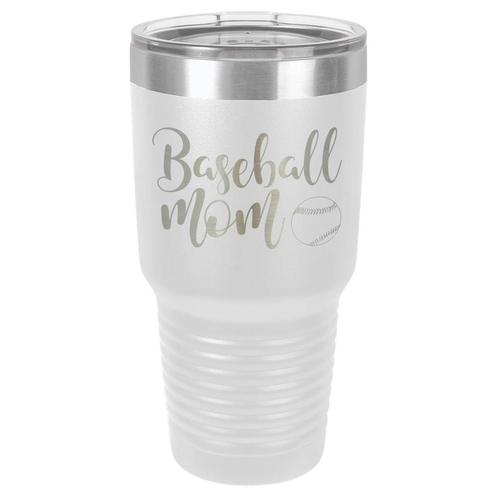 BASEBALL MOM WHITE 30 oz Drink Tumbler With Straw | Laser Engraved Travel Mug With Funny Quotes | Compare To Yeti Rambler | Mother's Day Gift Idea | OnlyGifts.com