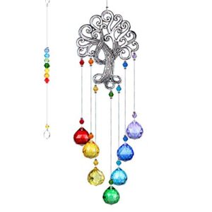 h&d hyaline & dora crystal glass suncatcher chakra colors ball prism tree of life window hanging ornament rainbow suncatcher