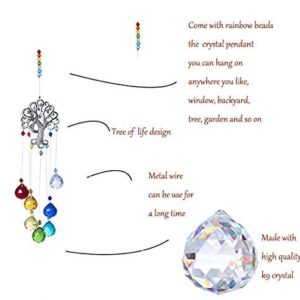 H&D HYALINE & DORA Crystal Glass Suncatcher Chakra Colors Ball Prism Tree of Life Window Hanging Ornament Rainbow Suncatcher