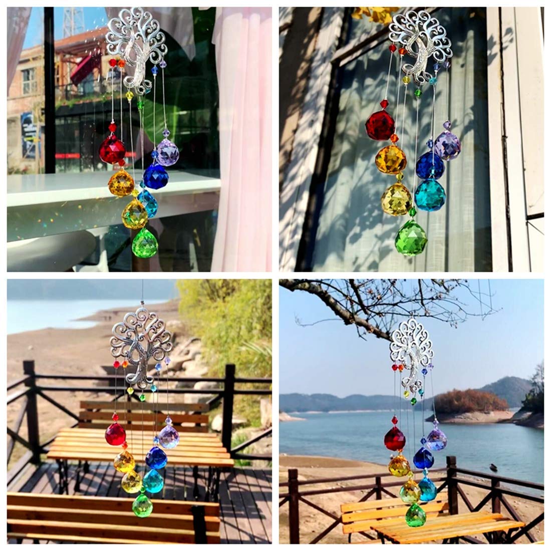 H&D HYALINE & DORA Crystal Glass Suncatcher Chakra Colors Ball Prism Tree of Life Window Hanging Ornament Rainbow Suncatcher