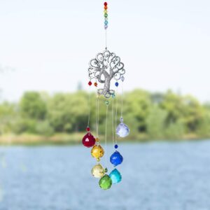 H&D HYALINE & DORA Crystal Glass Suncatcher Chakra Colors Ball Prism Tree of Life Window Hanging Ornament Rainbow Suncatcher