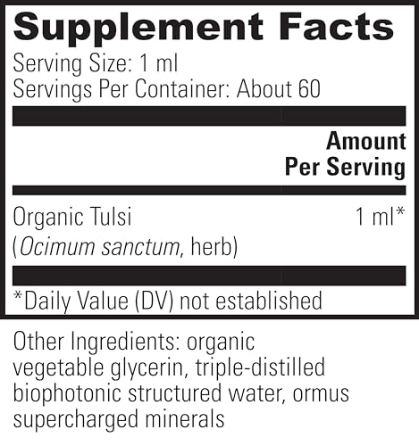 Global Healing Organic Tulsi (Holy Basil Leaf Extract) Vegan Liquid Supplement Drops (Organic basil) - Bioavailable Herb for Normal Stress Response, Natural Energy & Immune Support - 2 Fl Oz Tincture