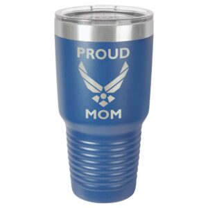 proud air force mom blue 30 oz drink tumbler with straw | laser engraved travel mug with funny quotes | compare to yeti rambler | mother's day gift idea | onlygifts.com