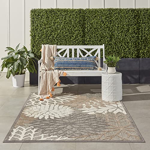 Nourison Aloha Indoor/Outdoor Area Rug 3' 6" x 5' 6", Natural, Rectangular Tropical Botanical Easy-Cleaning Non Shedding Bed Room Living Room Dining Room Deck Backyard Patio