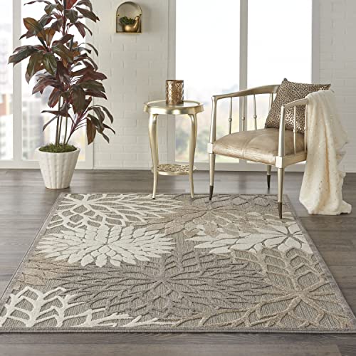 Nourison Aloha Indoor/Outdoor Area Rug 3' 6" x 5' 6", Natural, Rectangular Tropical Botanical Easy-Cleaning Non Shedding Bed Room Living Room Dining Room Deck Backyard Patio