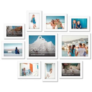 americanflat 10 piece white picture frames collage wall decor - gallery wall frame set with two 8x10, four 5x7, and four 4x6 frames, shatter resistant glass, hanging hardware, and easel included