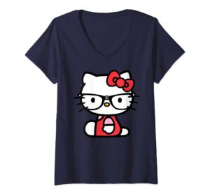 womens hello kitty nerd glasses v-neck t-shirt