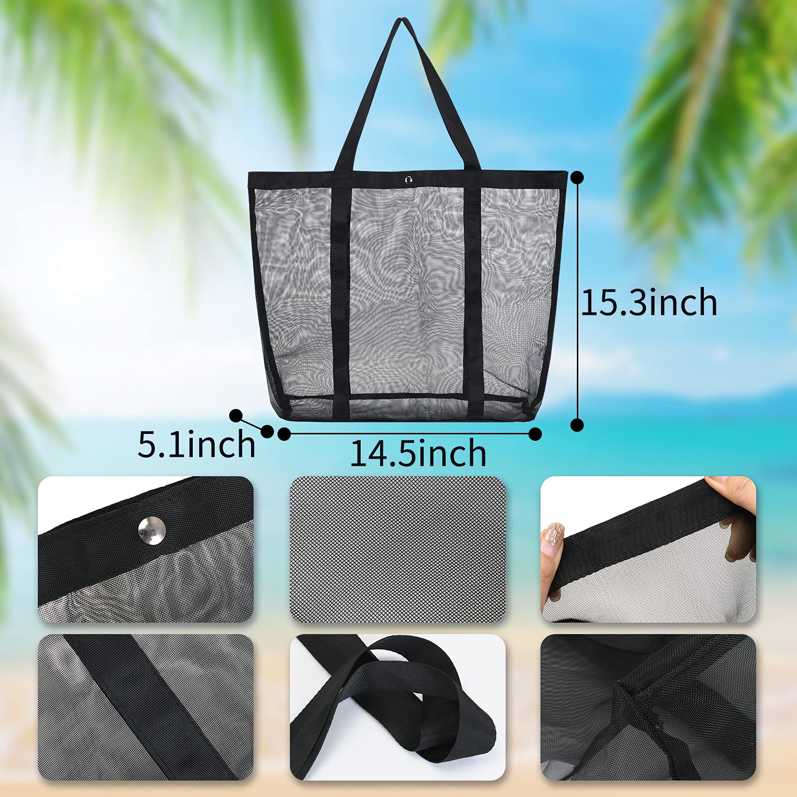 sphaiya Mesh Beach Bag - Durable Tote Bag- Simply lightweight for Shopping Groceries Sports Gym Swimming Pool Travel Tote Bag (Black, X-Large)