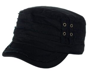 d&y unisex cotton distressed layered frayed cadet military cap, black