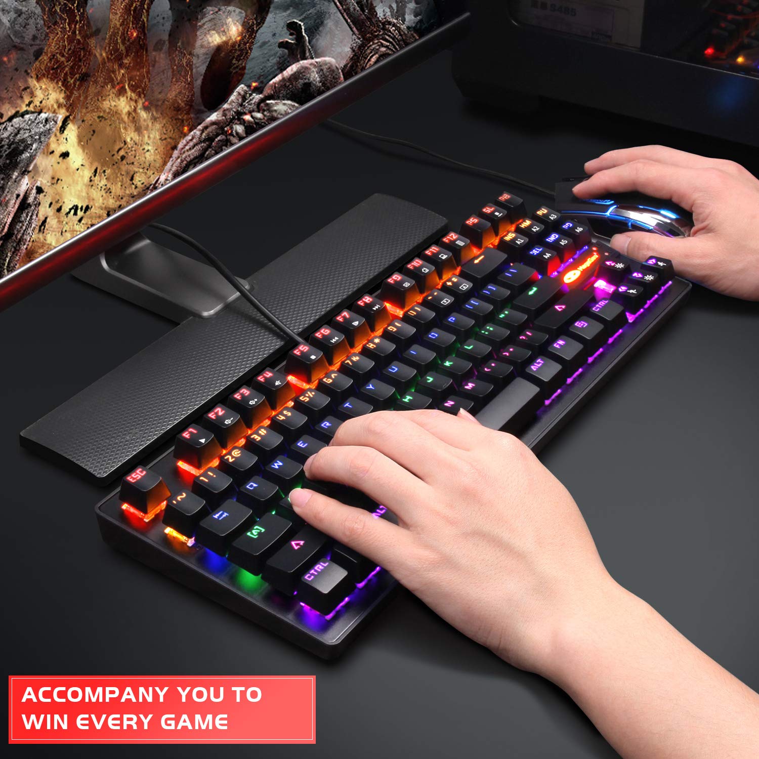 MageGee Mechanical Gaming Keyboard 87 Keys with RGB LED Backlit - Wired USB Computer Keyboard with Blue Switches, 100% Anti-Ghosting, Metal Construction, Water Resistant for Windows PC Laptop