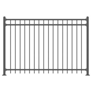 xcel - black steel anti-rust fence panel - flat end picket - 6.5ft w x 5ft h - easy installation kit, outdoor residential fencing for yard, garden, concrete, 3-rail metal fence, include a fence post