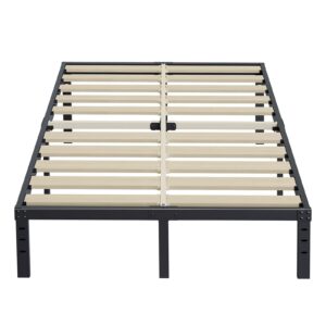 ziyoo full size bed frame 14 inches high 3 inches wide wood slats with 3500 pounds support for foam mattress, no box spring needed, underbed storage space,easy assembly, noise free