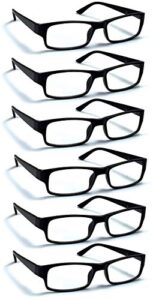 boost eyewear 6 pack reading glasses, traditional black frames, for men and women, with comfort spring loaded hinges, black, 6 pairs (+2.00)