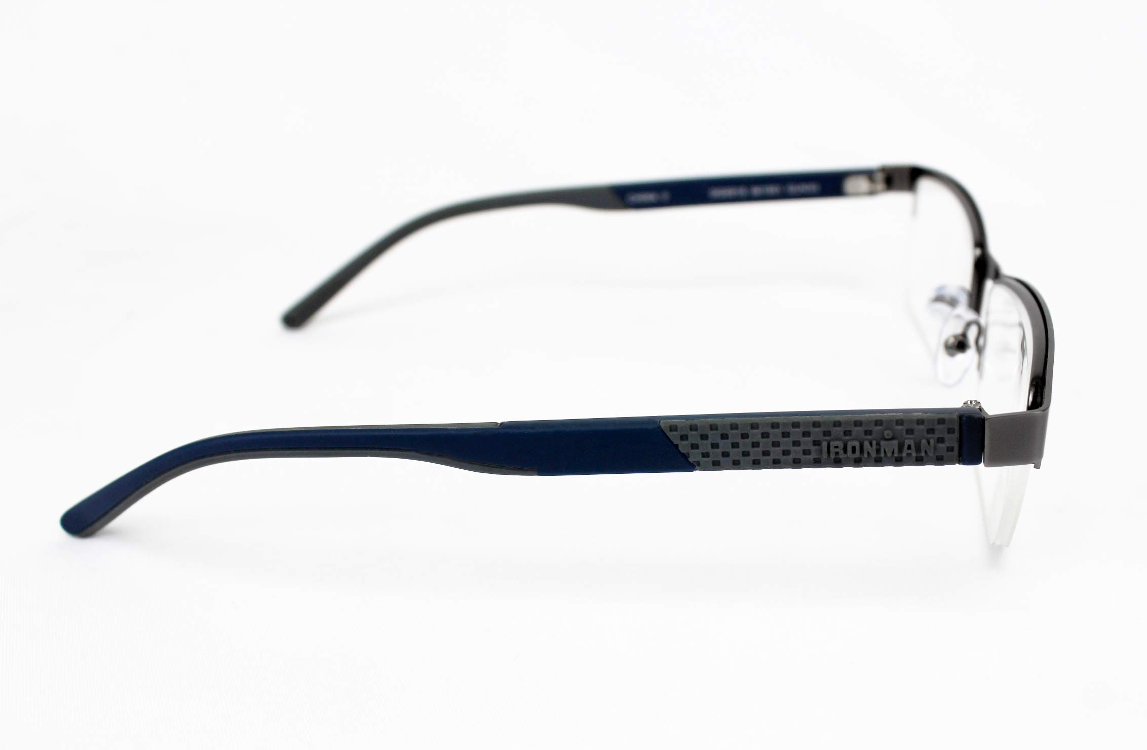 FosterGrant Ironman IronFlex IM1001 Men's Reading Glasses Semi Rimless Gun (Blue, 1.25)